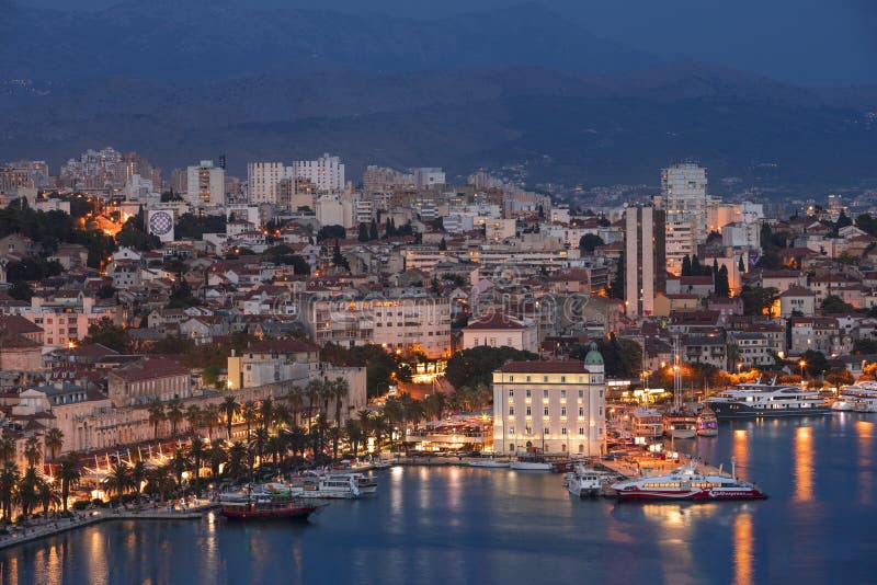 Split at night, Croatia stock photo. Image of archaeological - 53574952