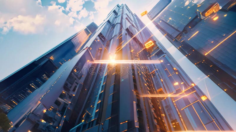 Illuminated Skyline of a Towering High-rise Building at Night, Overlay ...