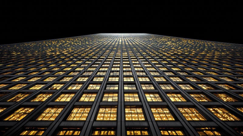 Illuminated Skyscraper at Night Low Angle View of Grid Like Windows ...