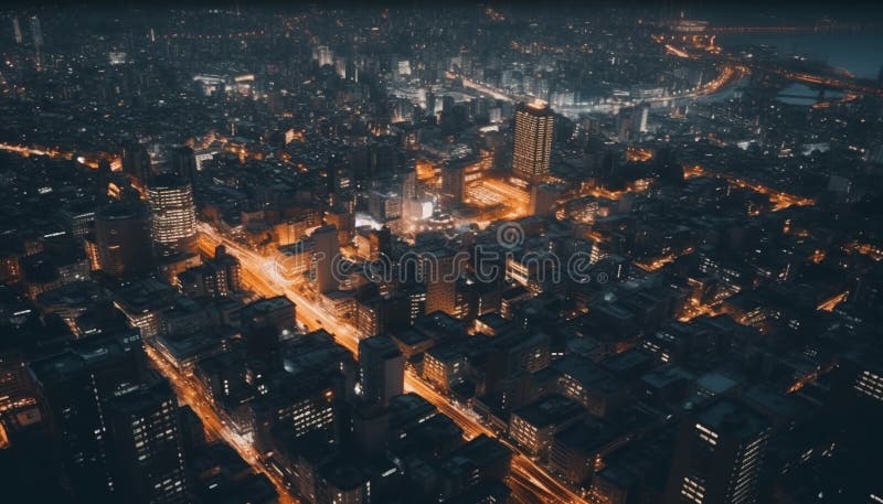 Illuminated Skyscrapers Light Up the City Skyline Generated by AI Stock ...