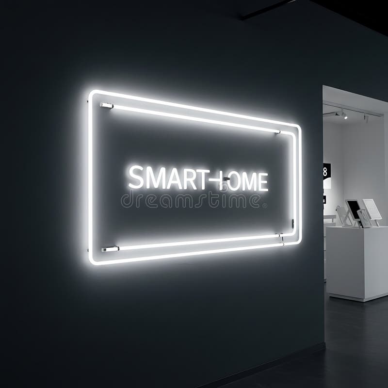 Illuminated Smart Home Concept Signage in Modern Architectural Setting ...