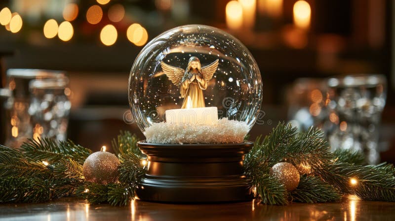 Illuminated Snow Globe with Praying Angel Figurine, Christmas Decor ...
