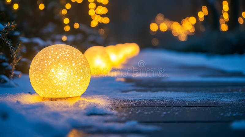 Illuminated Snow Globes Line Winter Pathway Stock Illustration ...