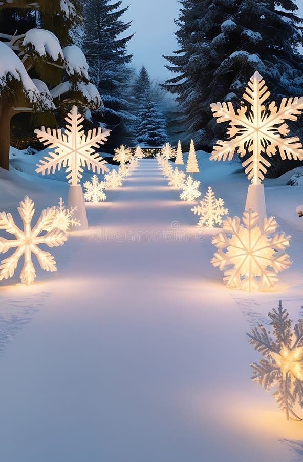Illuminated Snowflake Pathway Winter Wonderland Scene Stock ...