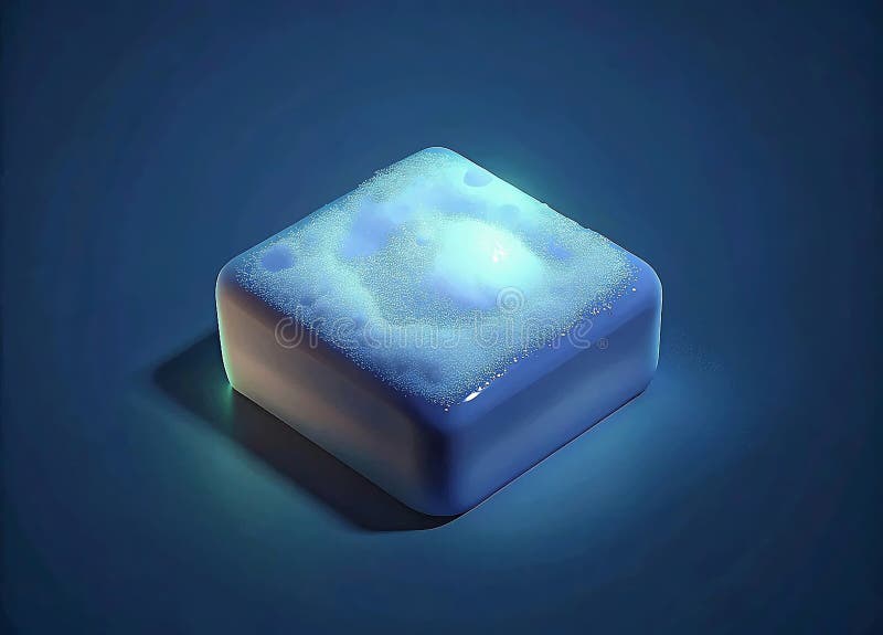 Illuminated Soap Cube Bubbles Minimalism Blue Reflection Art Stock ...
