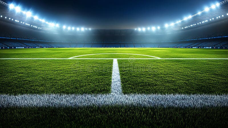 Illuminated Soccer Stadium Field at Night Stock Illustration ...