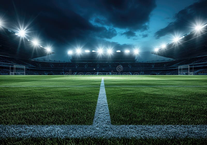 Illuminated Soccer Stadium at Night Stock Illustration - Illustration ...