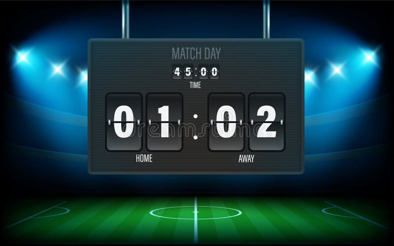 Illuminated Soccer Stadium with Scoreboard Stock Vector - Illustration ...