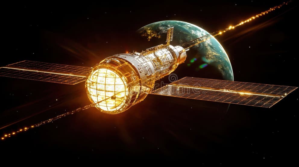 Illuminated Spacecraft Orbiting Earth High Resolution Image of ...