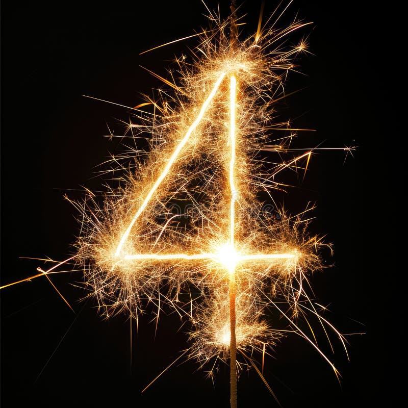 Illuminated Sparkler Firework Forming the Number Four in a Dark ...