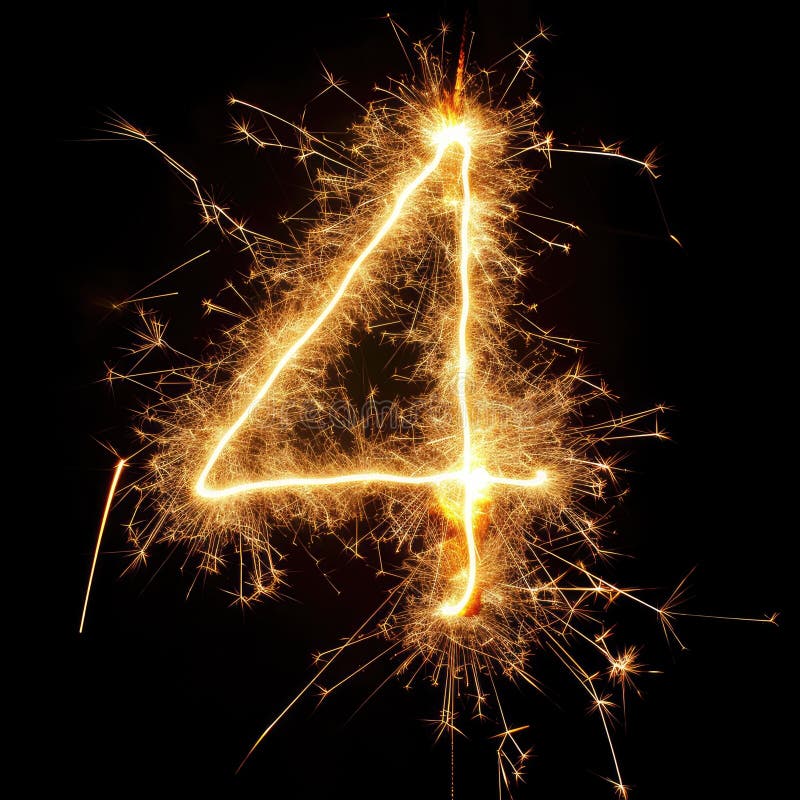 Illuminated Sparkler Firework Forming the Number Four in a Dark ...