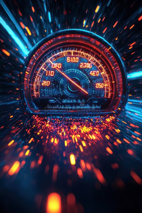 Illuminated Speedometer with Dynamic Trails Depicting High-speed Motion ...