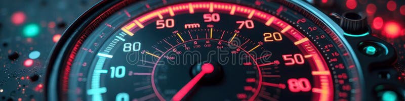 Illuminated Speedometer with Neon Lights and Raindrops Stock Photo ...