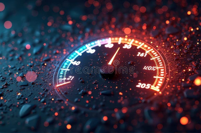 Illuminated Speedometer with Neon Lights and Water Droplets Stock Photo ...
