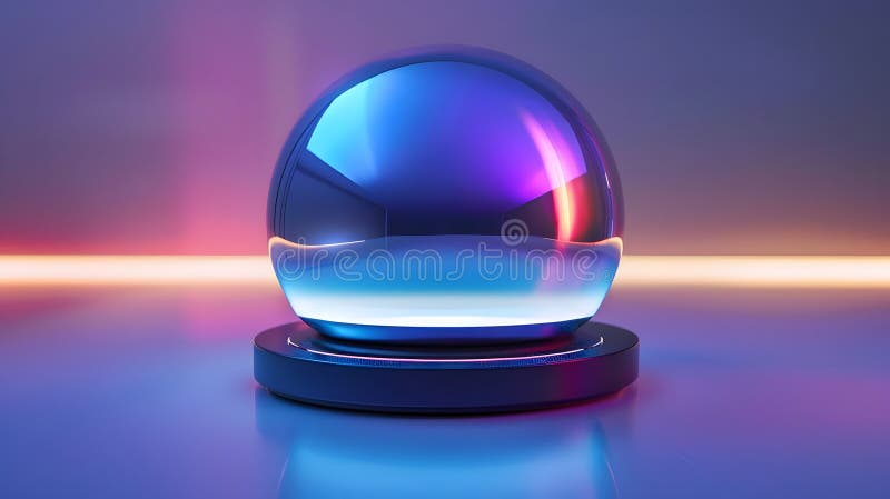 Illuminated Sphere on a Dark Base, a Reflective 3D Render Showing ...