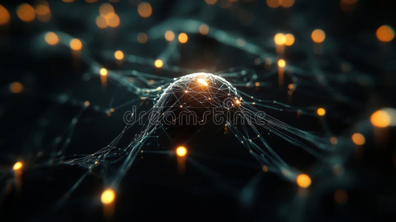 Illuminated Sphere Encased within Complex Network Web Stock ...