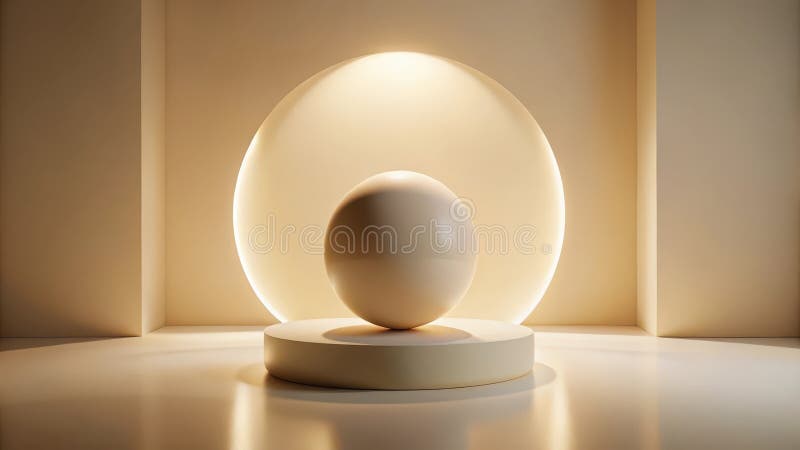 Illuminated Sphere on Minimalist Platform in a Soft, Neutral Setting ...