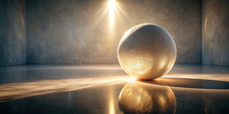 Illuminated Sphere in Minimalist Setting a Reflective Surface and ...