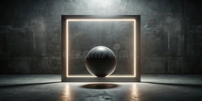 Illuminated Sphere within a Modern Frame Against a Dark Textured Wall ...
