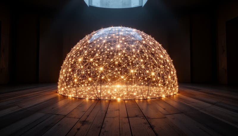 Illuminated Sphere on Wooden Floor, Creating a Warm Ambiance with Touch ...