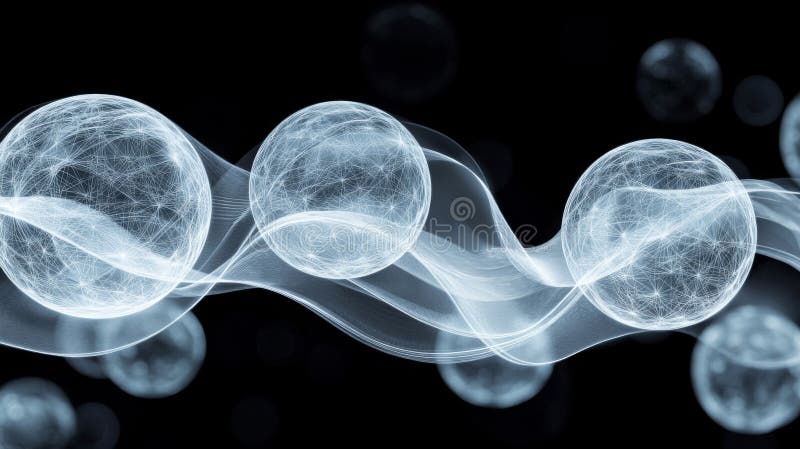 Illuminated Spheres Connected by Flowing Energy Waves Stock ...
