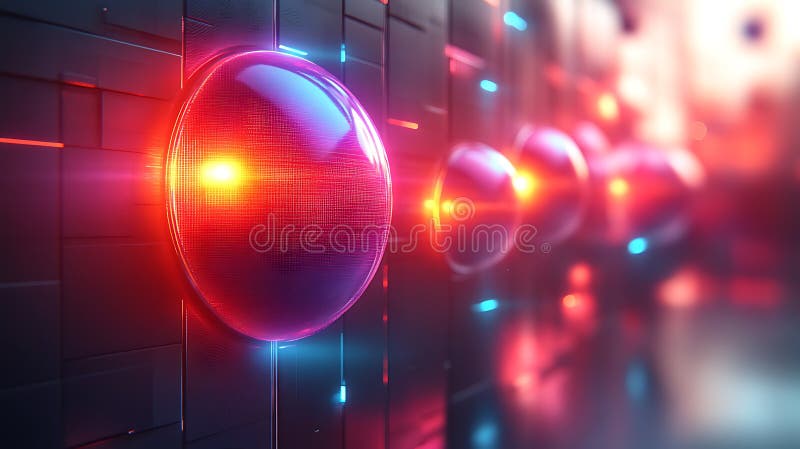 Illuminated Spheres on a Dark Gridded Wall Stock Illustration ...