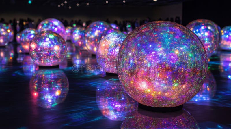 Illuminated Spheres Display Vibrant Cosmic Patterns Stock Illustration ...