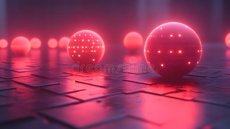 Illuminated Spheres Rest on a Dark Textured Surface Stock Illustration ...