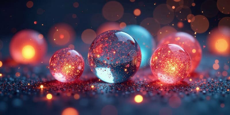 Illuminated Spheres Resting on Glittering Surface, Displaying a ...
