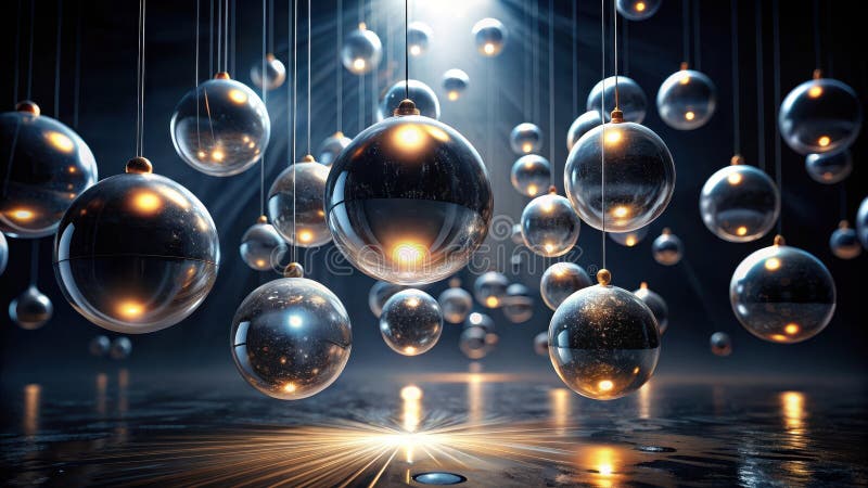 Illuminated Spheres Suspended in a Dark Space, Reflecting Inner Light ...