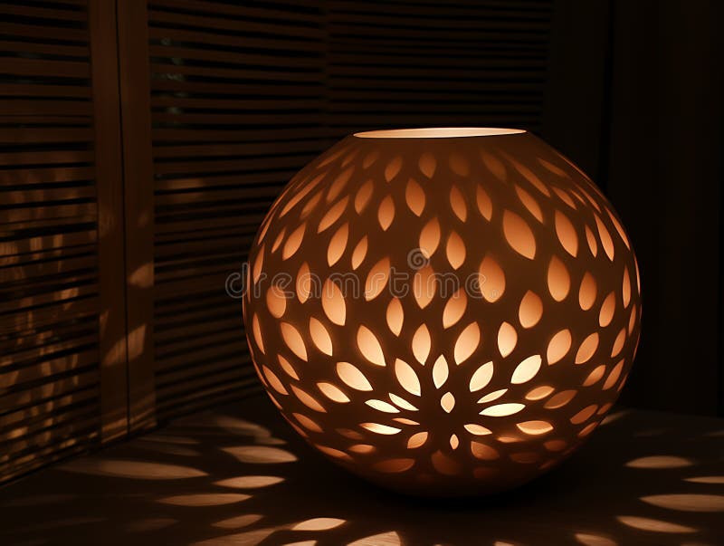 Illuminated Spherical Ceramic Lamp with Intricate Cutout Design Casting ...
