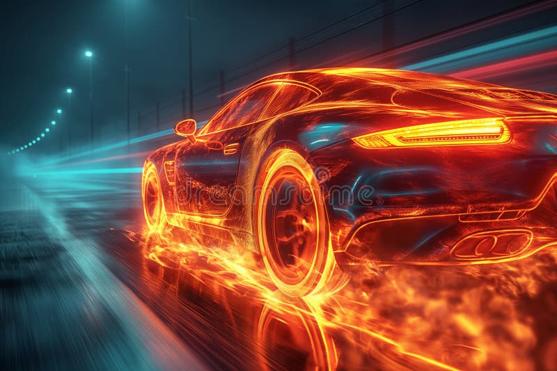 Illuminated Sports Car with Fire Effect Stock Photo - Image of luxury ...