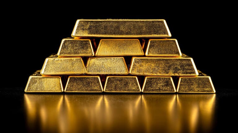 Illuminated by a Spotlight, a Well-ordered Stack of Gold Bars Sparkles ...