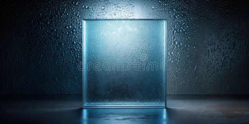 Illuminated Square Glass Panel with Condensation on Background ...