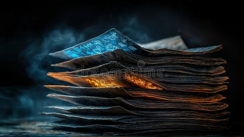 Illuminated Stack of Folded Papers Dark Studio Artistic Content ...