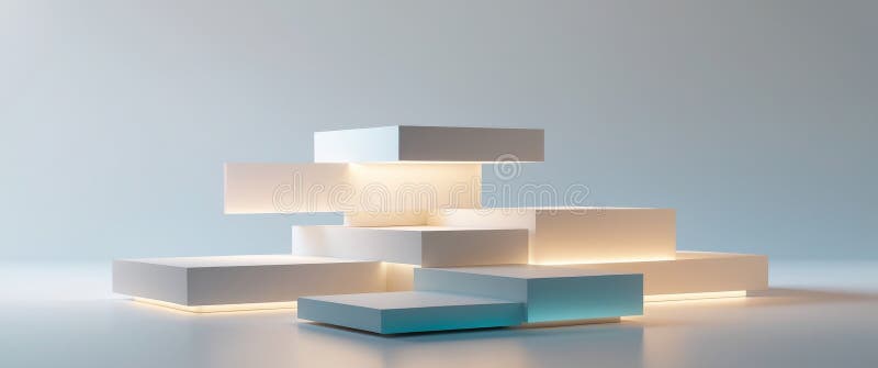 Illuminated Stacked Square Platform Abstract Design Stock Image - Image ...