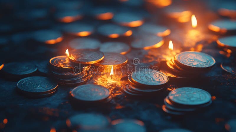 Illuminated Stacks of Ancient Treasure Coins Stock Illustration ...