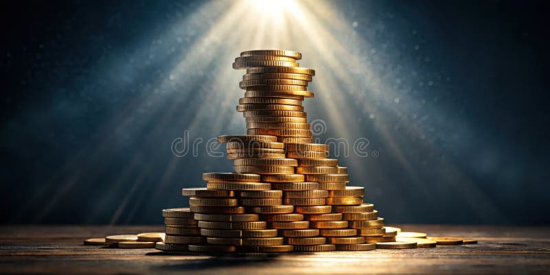 Illuminated Stacks of Gold Coins Representing Financial Growth and ...