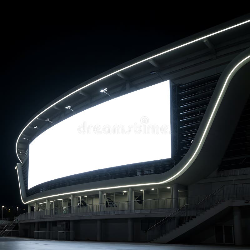 Illuminated Stadium Billboard at Night Presenting Sleek Modern ...