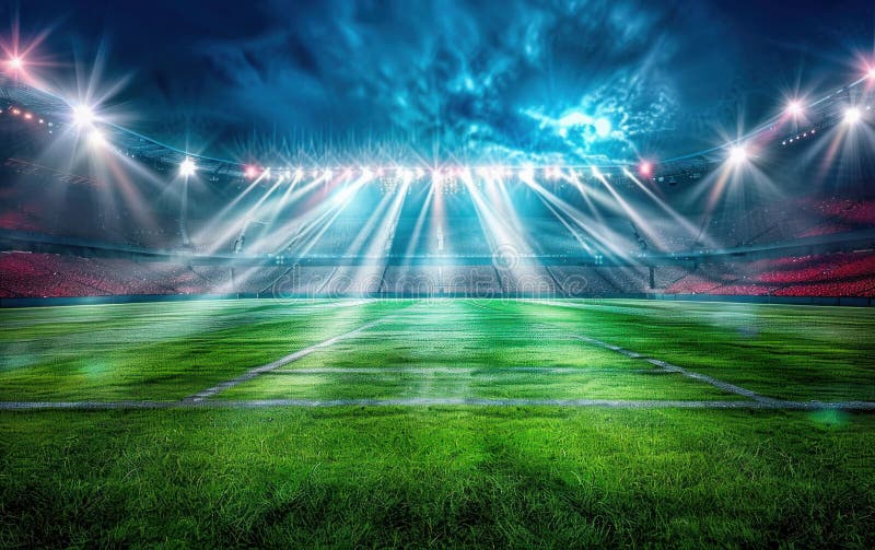 Illuminated Stadium at Night with Empty Field. Generative Ai Stock ...