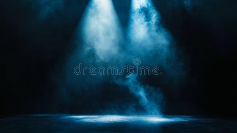 Illuminated Stage with Blue Spotlight and Smoke Effects Creating a ...