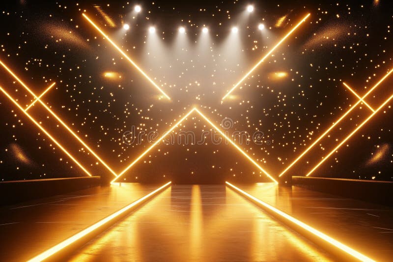 Illuminated Stage with Bright Lights and Starry Background, Modern ...