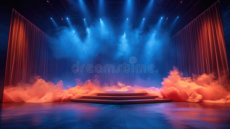 Illuminated Stage with Colorful Fog Effects and Dramatic Lighting ...
