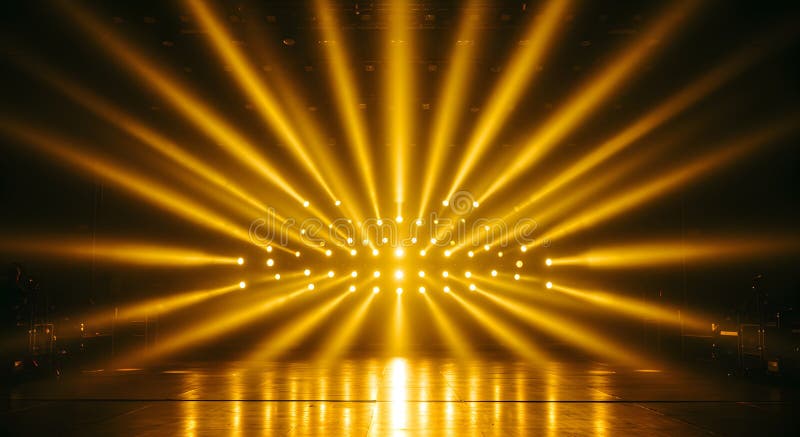 Stage Lighting with Concentric Yellow Beams and Floor Reflection Stock ...