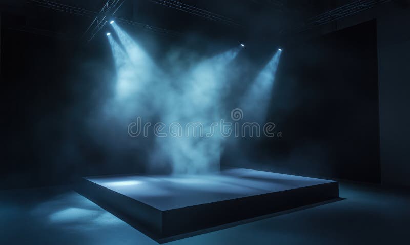 Illuminated Stage with Fog and Dramatic Lighting Effects for ...