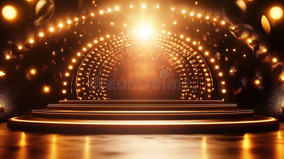 Illuminated Stage with Golden Archway and Platform Stock Illustration ...