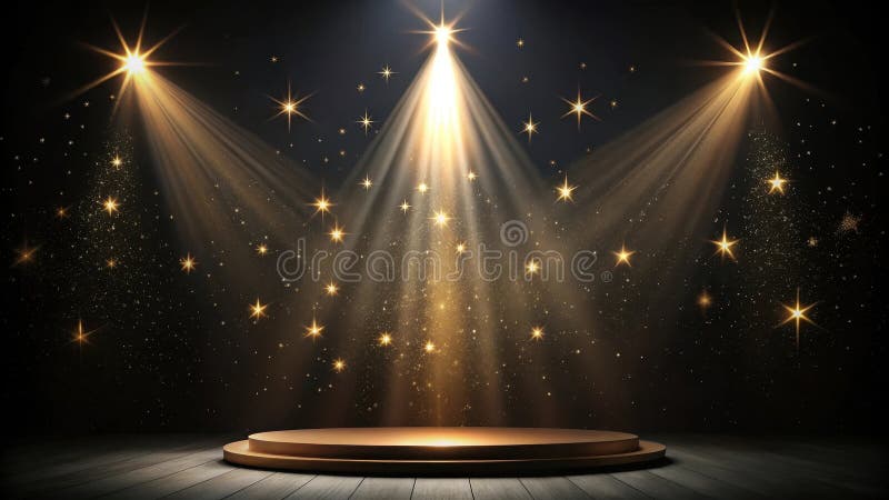 Illuminated Stage with Golden Glitter and Spotlight Rays. Generative AI ...