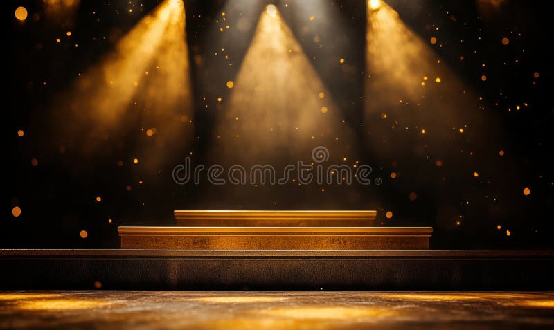 Illuminated Stage with Golden Podiums and Dramatic Lighting Effects ...