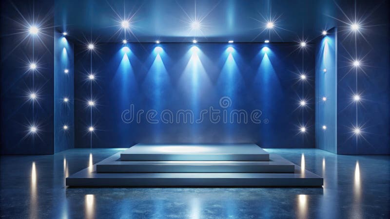 Illuminated Stage Platform with Multi-level Design and Dramatic Blue ...
