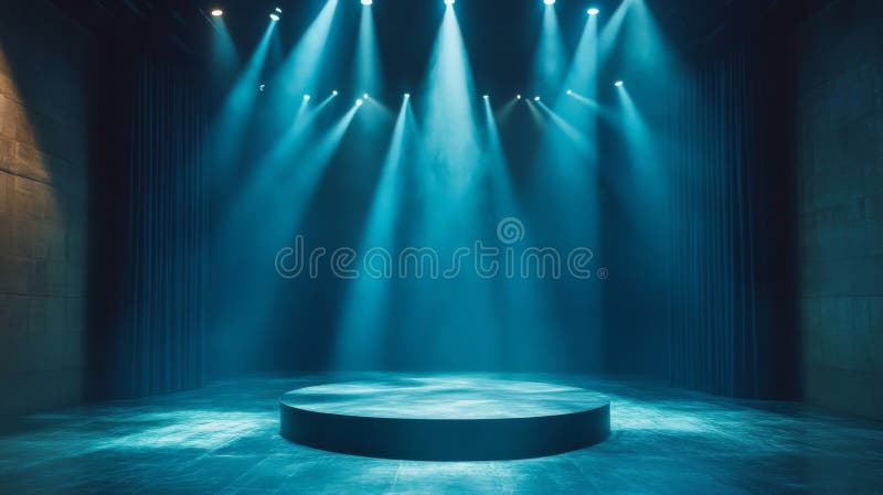Illuminated Stage Platform with Teal Lighting Stock Illustration ...